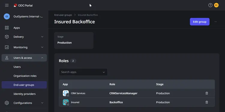 Manage End-User Groups in ODC | OutSystems