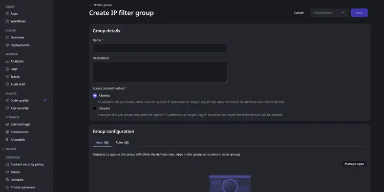 ODC Per-App IP Filter Configuration | OutSystems