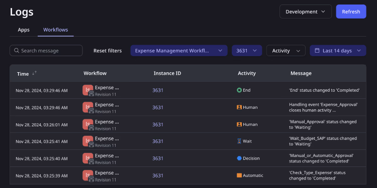 Workflows - Logs | OutSystems