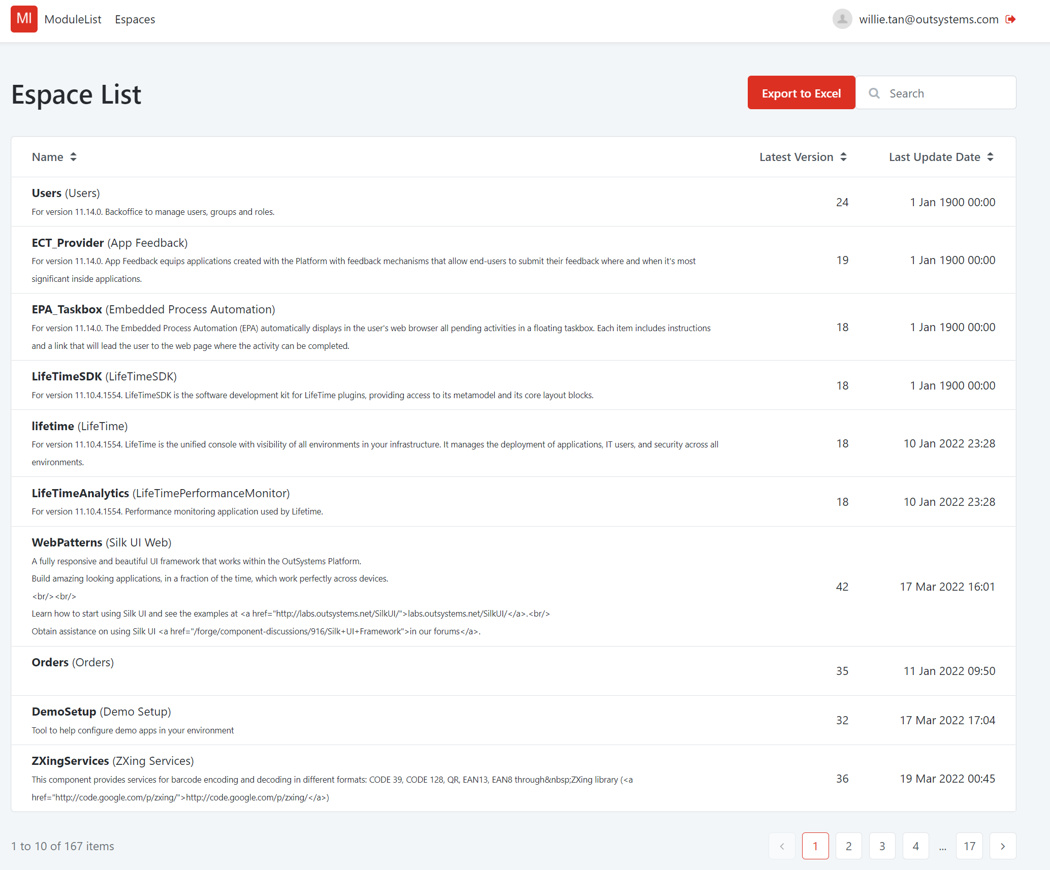Module List Export - Overview (O11) | OutSystems
